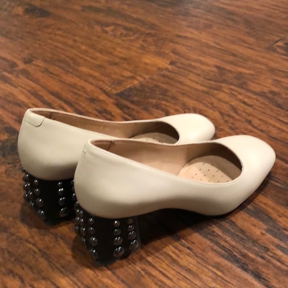 goex | Shoes | Italian Beige Shoes With Decorative Black Studded Heels ...